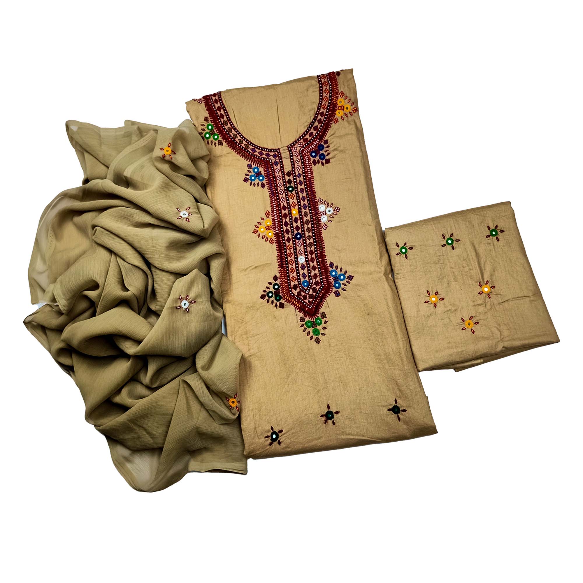 Sindhi Balochi Hand Embroidered 3pc Unstitched Suit