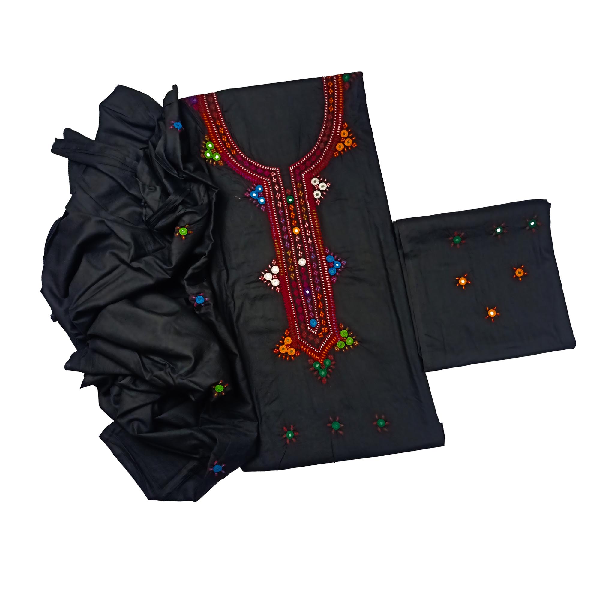 Sindhi Balochi Hand Embroidered 3pc unstitched suit (Black) » Sindh ...