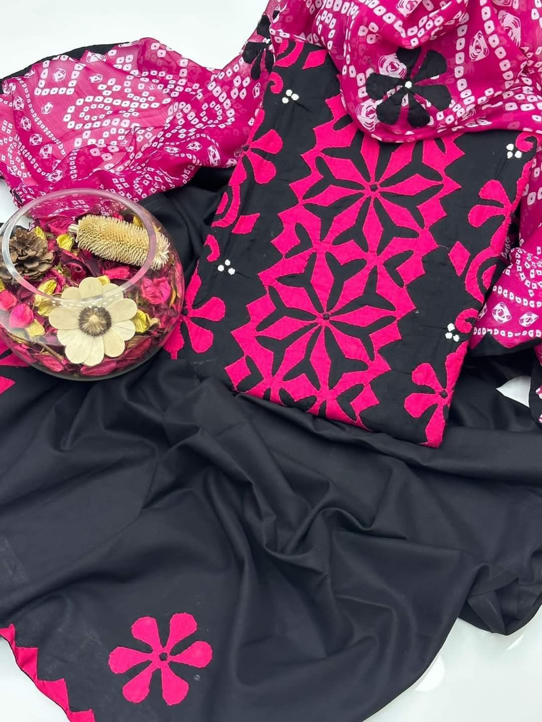 Handmade Applique 3pc Suit Black