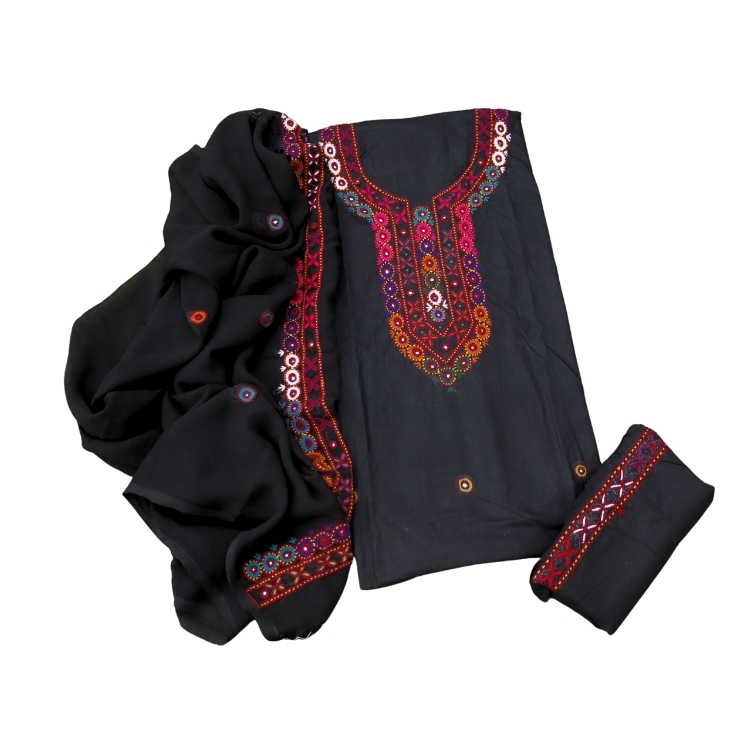 Sindhi Balochi Hand Embroidered 3pc Unstitched Suit